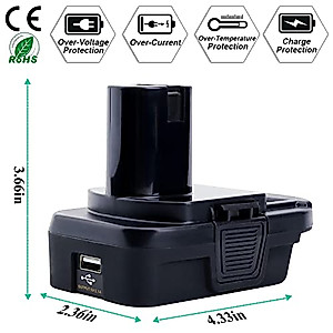 Lasica Adapter w/USB Port Compatible with DeWalt 20V Max XR Battery and Compatible with Milwaukee M18 18V Battery Convert to Replacement for Ryobi 18-Volt ONE+ Cordless Tool Battery Packs