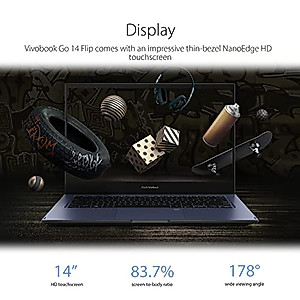 ASUS VivoBook Go 14 Flip Thin and Light 2-in-1 Laptop, 14 inch HD Touch, Intel Celeron N4500 CPU, UHD Graphics, 4GB RAM, 64GB eMMC, NumberPad, Windows 11 Home in S Mode, Quiet Blue (Renewed)