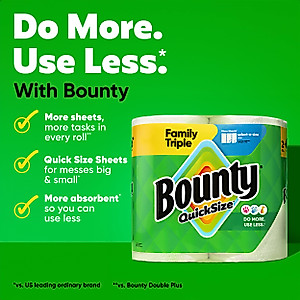 Bounty Quick-Size Paper Towels, White, 8 Family Triple Rolls = 27 Regular Rolls