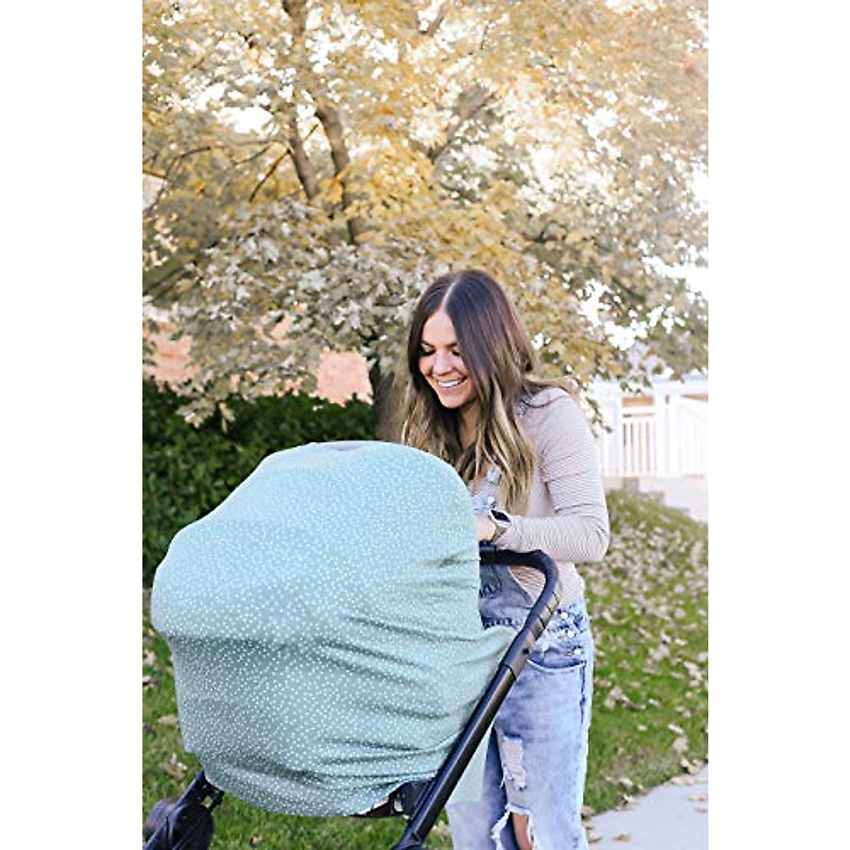 Baby Car Seat Cover Canopy and Nursing Cover Multi-Use Stretchy 5 in 1 Gift "Juniper" by Copper Pearl