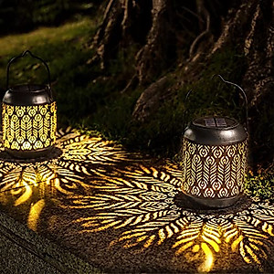 LeiDrail Solar Lantern Outdoor Garden Hanging Lanterns Metal Christmas Decoration Light Warm White LED Waterproof Landscape Lighting for Table Pathway Party Yard - 2 Pack