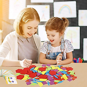 KanCai 155PCS Wooden Pattern Blocks Set Geometric Shape Puzzles Classic Educational Toys Tangrams Set for Kids Ages 3-8 with 24 Pcs Design Cards