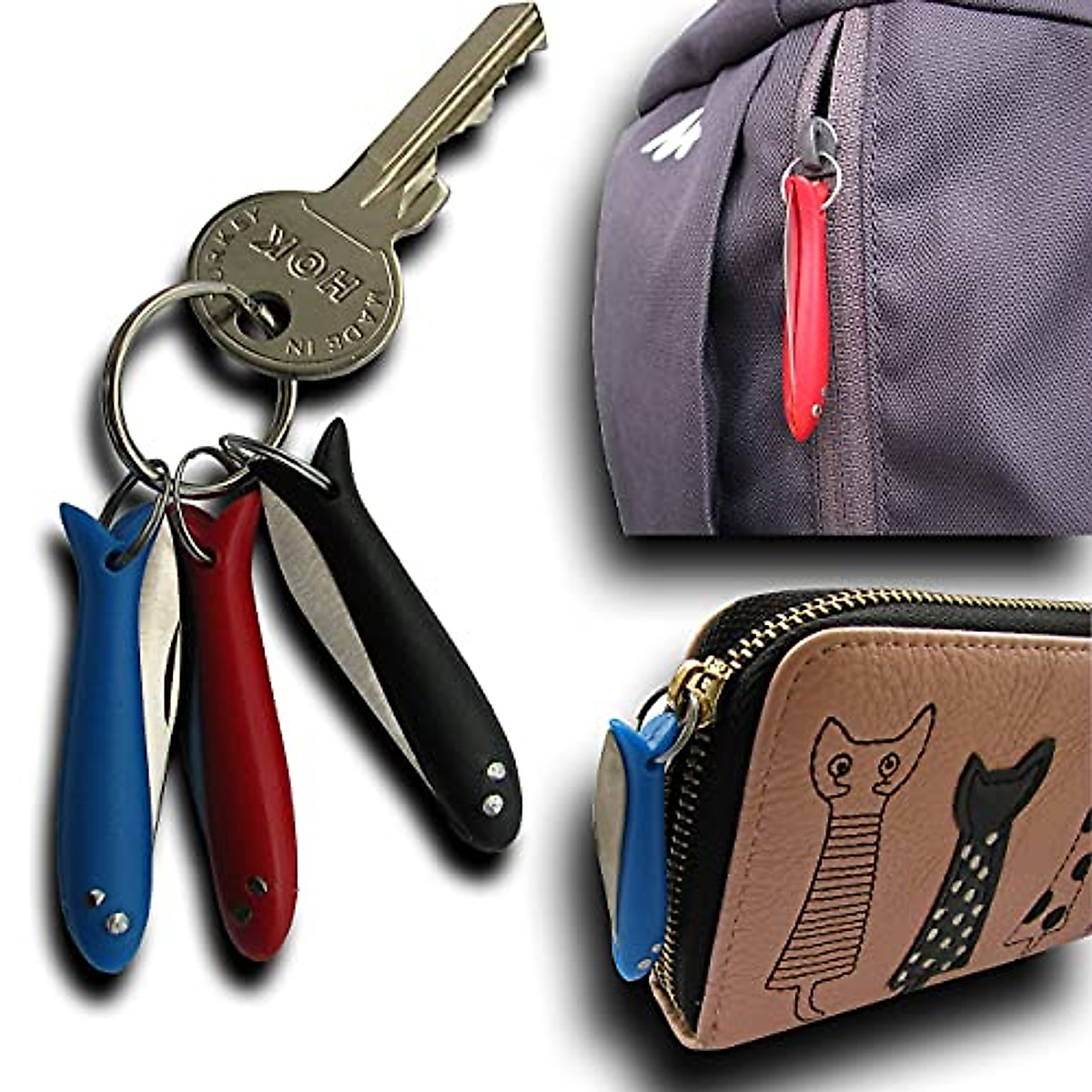 Glittering Bazaar Fish Smallest Mini Micro Handmade Key ring Pocket Folding Folder Knife, Stainless Steel, Multi Purpose Portable, Tiny Blade (Blue)