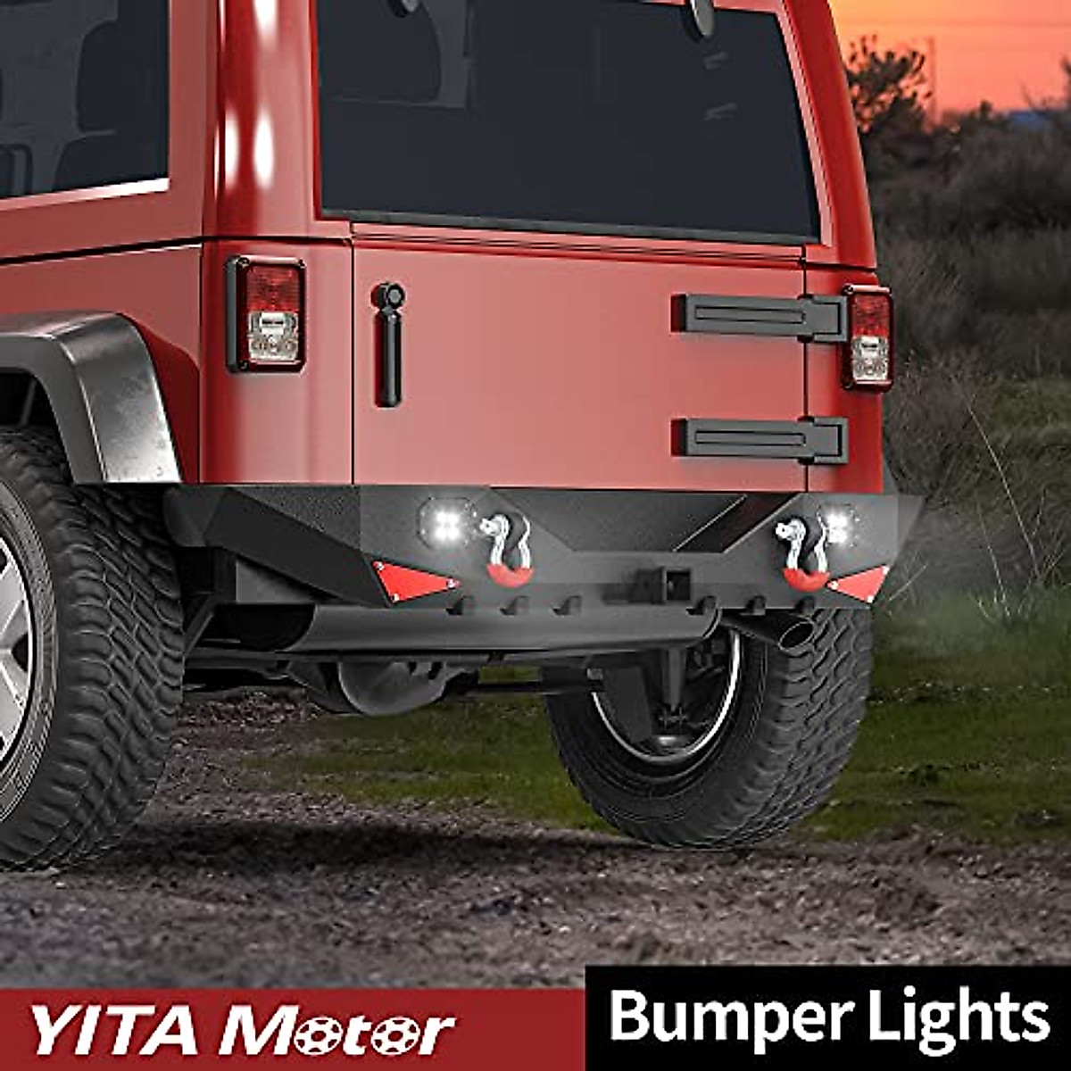 YITAMOTOR Rear Bumper Compatible with 2007-2018 Jeep Wrangler JK & JKU Unlimited, Off Road Back Bumper w/ 2" Hitch Receiver & 2x LED Lights & D-Rings, Upgraded