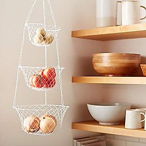 Fox Run White 3-Tier Kitchen Hanging Fruit Baskets, 32 Inches