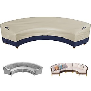 DUSTYPROTE Curved Sofa Cover,Outdoor Couch Cover 600D，Outdoor Sectional Covers Waterproof 120" L(Back)/82" L(Front) x 36" D x 38" H, Khaki with Dark Blue, Cover Only