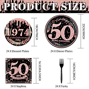 96 Pcs 50th Birthday Party Supplies Party Paper Plates Napkins,Rose Gold Women Party Decorations Favors, 50th Birthday Tableware Set for 24 Guests Women Birthday Supplies