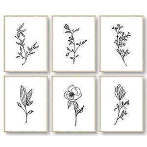 Botanical Plant Wall Art Prints, Minimalist Wall Art, Black and White Wall Art, Plant Wall Decor, Bathroom Wall Decor, Kitchen Wall Decor (Set of 6, 8X10in, Unframed)