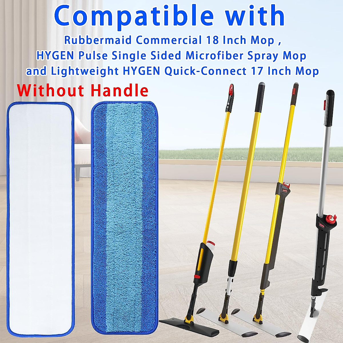 4 Pack Microfiber Cleaning Pad for Rubbermaid Commercial 18 Inch Mop and 17 Inch Mop, Reusable Wet & Dry Mop Refills for Commercial Flat Mop System 18" and 17", for Multi-Surface Floors