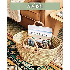 French Market Basket Bag | Handmade Moroccan Seagrass Baskets | Wicker Basket for Beach, Laundry, Toy, Blanket, Storage, Baby, or Picnic, Premium Bundles (Small, Medium, Large, XL) by purifyou