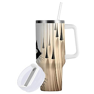 PaChyLuu 30 oz Insulated Tumbler with Handle and Straw Lid, Elegant Cat Leak-Proof Stainless Steel Travel Coffee Mug for Car Cup Holder