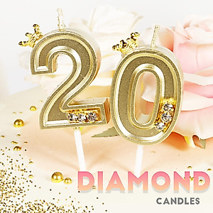 Hongplus Gold Number 16 Birthday Candle with Diamonds & Crown Cake Candles, Candles for Cake, Crown Happy 16 Birthday Candles Cake Topper Decorations for Girls Boys Birthday Anniversary Party