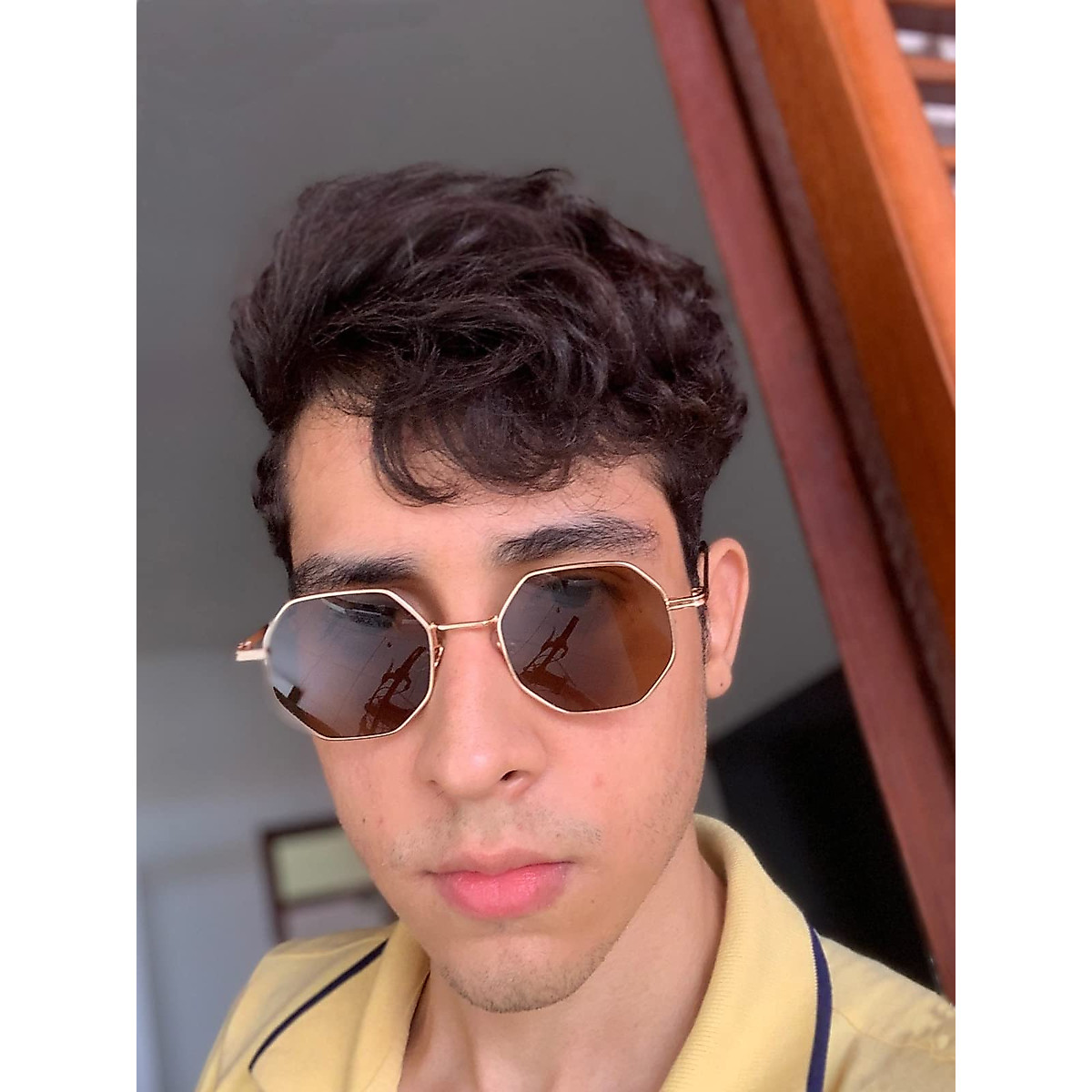 PORADAY Square Sunglasses for Women Men Retro Octagon Metal Sun Glasses Vintage Polygon Shades (Gold/Gray)