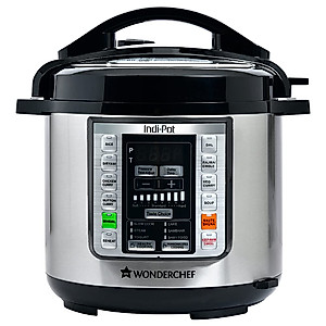 Wonderchef 6 Quart Indian Cooking Multi-use Programmable 7-in-1 Stainless Steel Pressure Cooker, Steamer, Yogurt Maker, Sauté, Rice Cooker, Warmer and Slow Cooker; 6-quarts