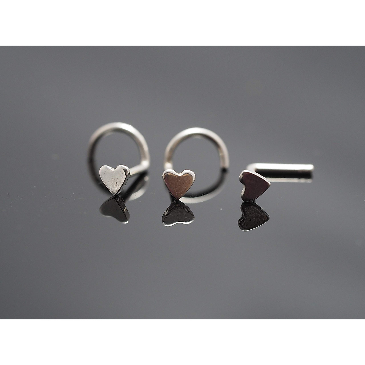 18,20 gauge Mini heart Nose Stud ,925 Sterling Silver,Tiny Heart Nose Stud / nose screw, Body Piercing Jewelry, Silver Nose ring (18g Left Screw)