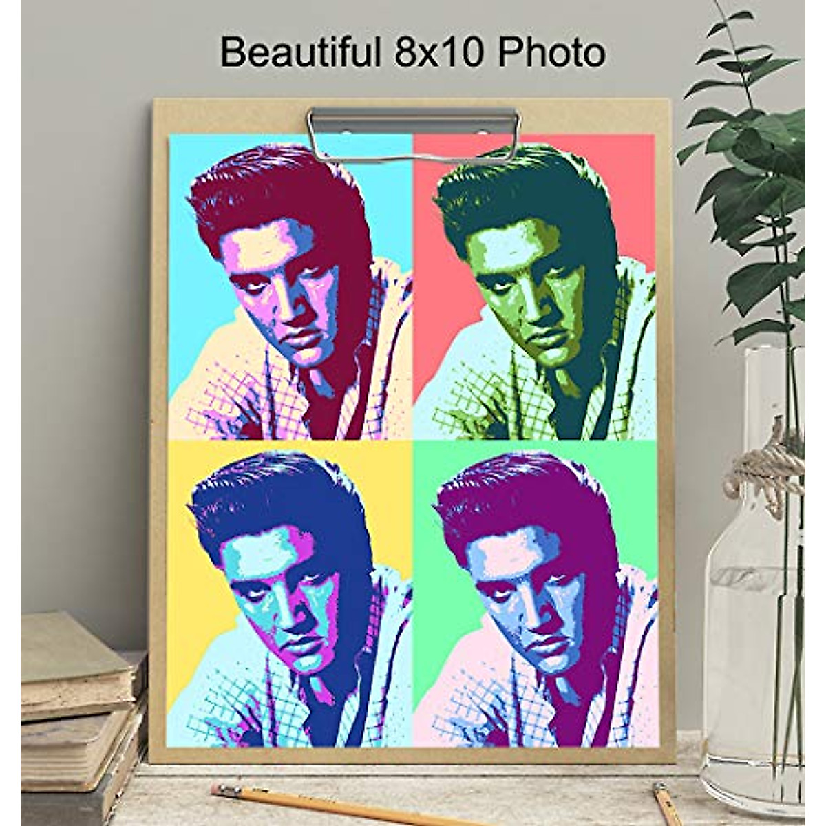 Elvis Poster - 8x10 Andy Warhol Pop Art Modern Wall Decor - Decoration for Bedroom, Living Room, Office - Cool Gift for Country Music, Nashville, Graceland Fans - UNFRAMED Print