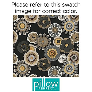 Pillow Perfect Indoor/Outdoor Black/Yellow Floral Wicker Seat Cushions, 2-Pack,19-Inch L by 19-Inch W by 5-Inch D