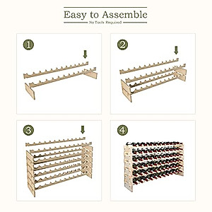 ZENY 72 Bottles Stackable Modular Wine Rack, Freestanding Wine Bottle Holder 6-Tier Wine Holder Display Shelves for Kitchen, Cellar or Basement, Thick Wood Wobble-Free