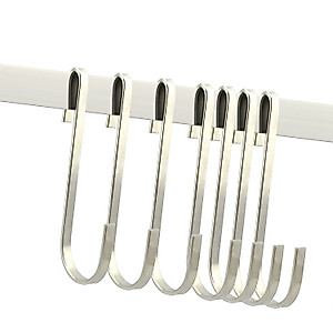 RuiLing Flat Style Premium Stainless Steel S Hook Cookware Universal Pot Rack Hooks Sturdy Hanging Hooks - Multiple uses for Kitchenware, Pots, Utensils, Plants, Towels - Set of 10