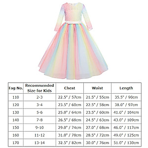 Baby Girls 3/4 Sleeve Floral Lace Tulle First Communion Pageant Holiday Dresses Kids Big Girls Princess Birthday Carnival Christmas Baptism Christening Birthday Prom Ball Gown Rainbow-White 7-8 Years