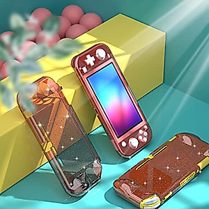 Switch lite Clear Protective Case, Switch lite Glitter Hard Case - Coral