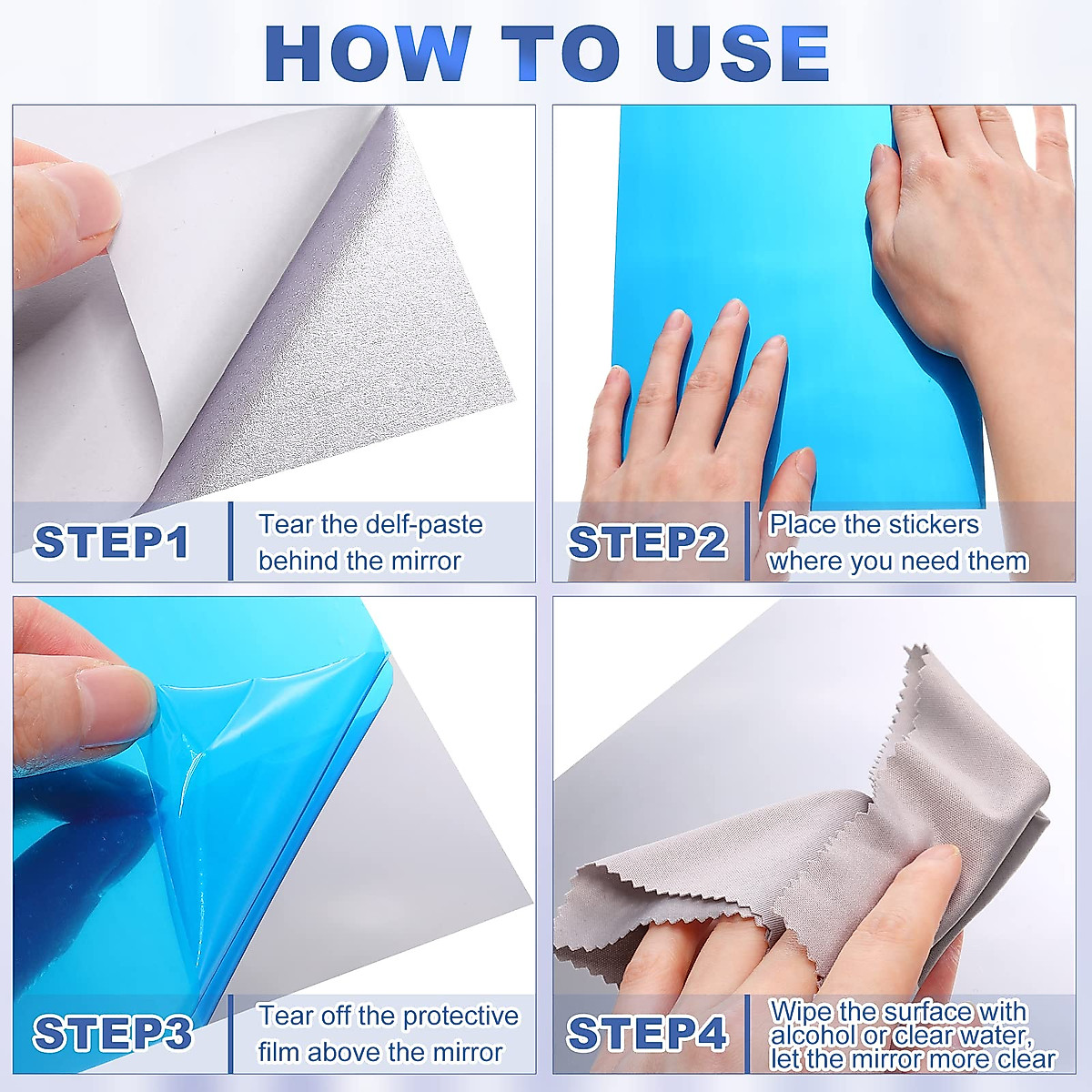 Tuanse 80 Pcs Flexible Plastic Mirror Sheets, Self-Adhesive, Rectangular, 6 x 6 Inch, for Home Decoration