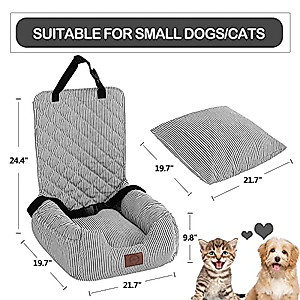 FAREYY Dog Car Seat for Small Dogs, Pet Booster Seat Fully Detachable Washable Dog Seat for Car Travel Dog Bed with Storage Pockets and Clip-On Safety Leash