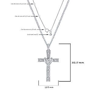 Sterling Silver Cross Heart Necklace for Women | Dainty 1/10 CTTW Lab Grown Diamond Cross pendant Necklace | Ideal Diamond Jewelry Gift for Women