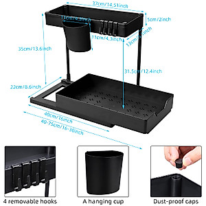 Karlsitek Under Sink Organizers and Storage,2 Pcs Under Sink Organizers,2-Tier L-Shape Bathroom Organizer,Sliding Cabinet Organizer Drawer with 2 Hanging Cups and 8 Hooks for Kitchen Bathroom Office