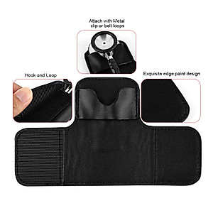 Beautyflier PU Leather Stethoscope Holder with Clip for All Models: Littmann, ADC, MDF, Adscope, Stethoscope Holder Carrier Perfect for Physicians, Nurses, EMT (Black)