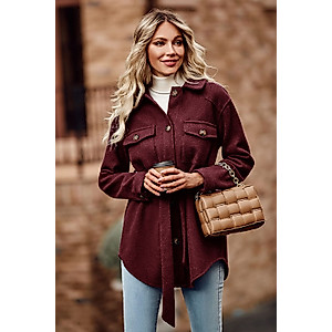 PRETTYGARDEN Women's Fall Fashion Winter Trench Coats Lapel Button Down Peacoat Belted Outerwear Casual Jackets (Wine Red,X-Large)