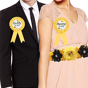 TTCOROCK Yellow Maternity Sash & Mommy Daddy Corsage Set - What will Baby Bee Baby Shower Mommy Sash Pregnancy Sash Keepsake Baby Shower Flower Belly Belt