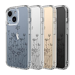 LUHOURI iPhone 14 Case with Screen Protector, Clear Cover with Fashion Cute Designs for Women Girls, Slim Fit Durable Protective Phone Case for Apple iPhone 14 6.1" Elegant Small Flowers