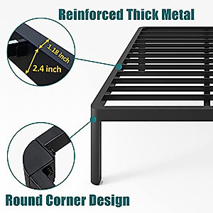 Yitong Angel 18 Inch Queen Bed Frame with Round Corner Edge Legs, 3500 lbs Heavy Duty Metal Platform Bed Frame Queen Size, Steel Slats Support/No Box Spring Needed/Noise Free/Non-Slip