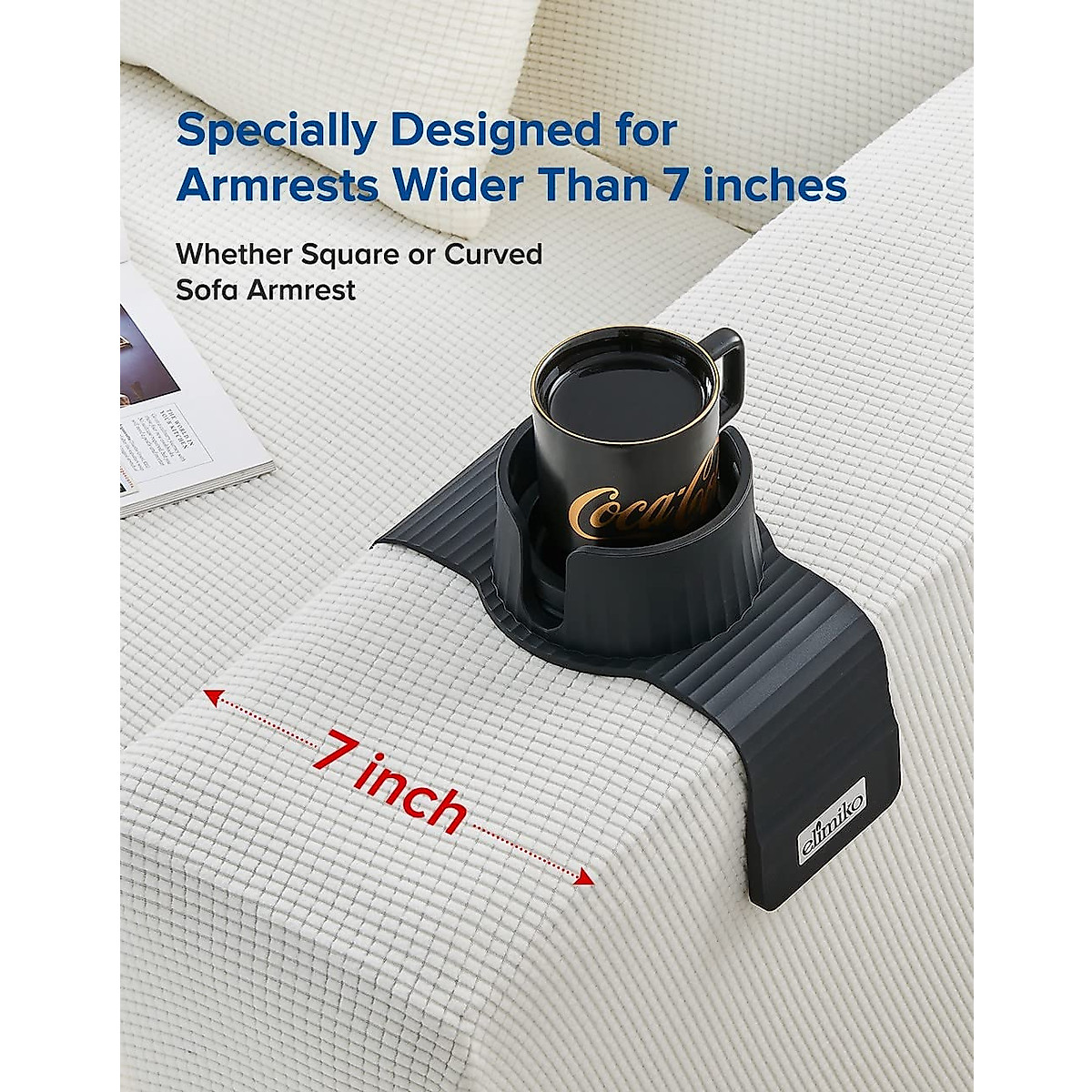 Couch Cup Holder, Elimiko Silicone Sofa Drink Holder with Upgrade Large Cup Holder, for Oversized Mug/Cup/Tumbler/Drink/Coffee/Bottle/Cans (Mocha Brown)