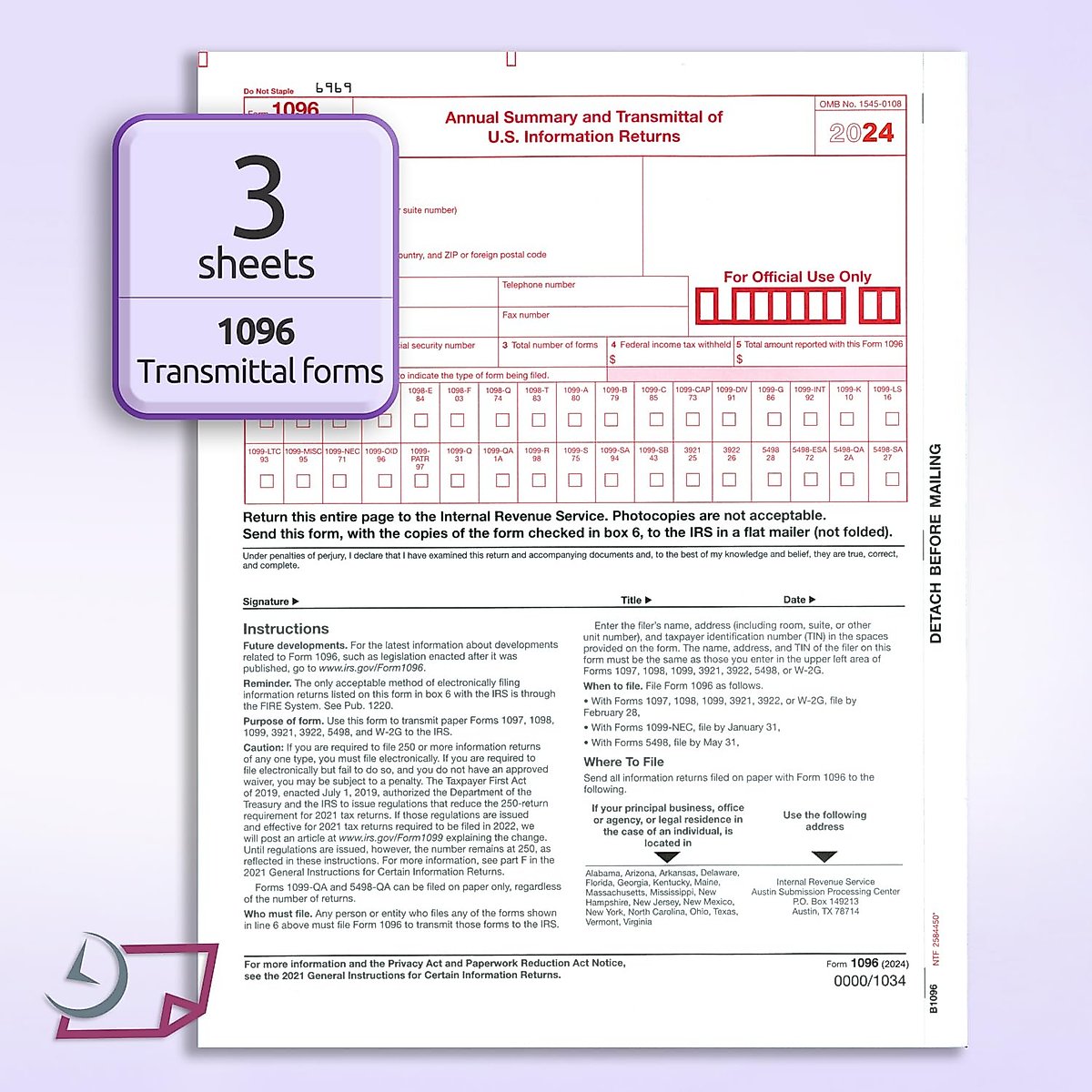 NextDayLabels - 1099-NEC Forms for 2024, 4-Part Tax Forms, Vendor Kit of 50 Laser Forms and 50 Self-Seal Envelopes, Forms Designed for QuickBooks, TFP and Other Accounting Software