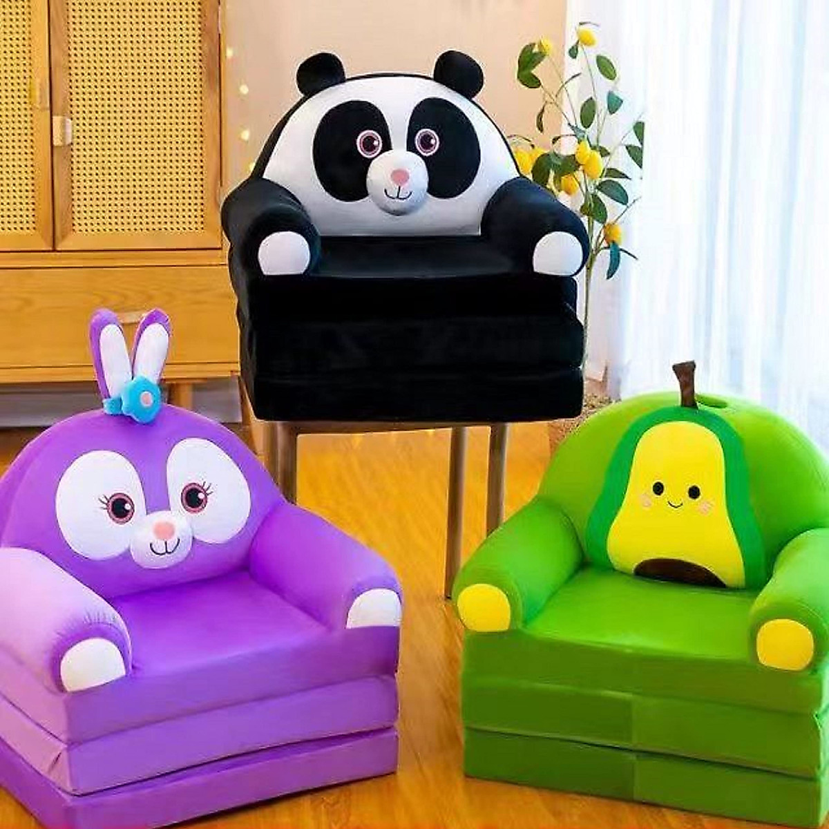 Three Layers of Folding Kids Sofa/Children Sofa/Lazy Sofa/Armchair Flip Open Plush Foldable Mini Sofa Softtoy Cute Cartoon Design Baby Seat Couch (Not Cover!with Liner Filler) (Avocado)