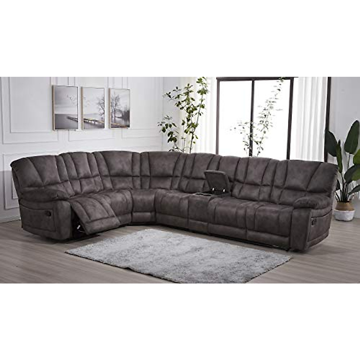 Betsy Furniture Large Microfiber Reclining Sectional Living Room Sofa in Grey 8019 [Left or Right]