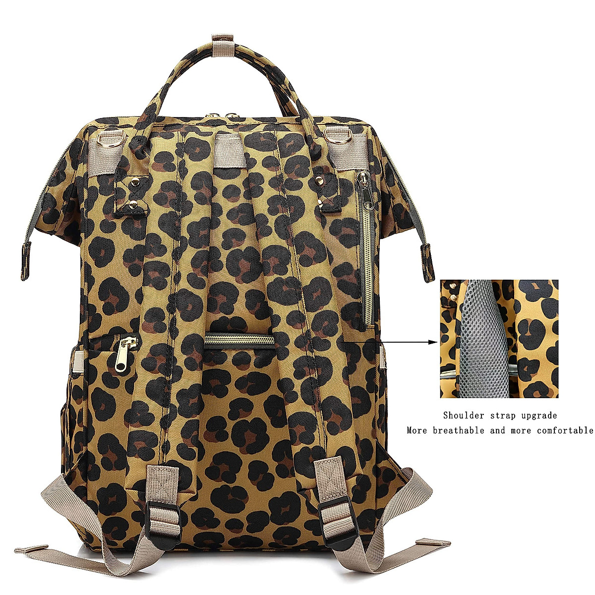 Gnirue Leopard Printing Diaper Bag Large Capacity Water Resistant Nursing Backpacks Nappy Bags for Mom (Brown)