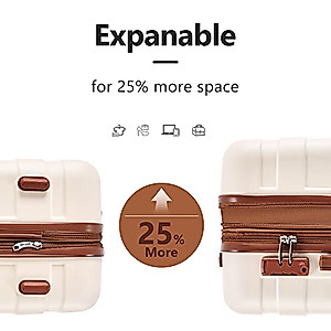 Merax 3 Piece Expandable ABS Hardshell Luggage Sets Spinner Wheel Suitcase TSA Lock Suit Case, Ivory/Brown, 20/24/28 Inch