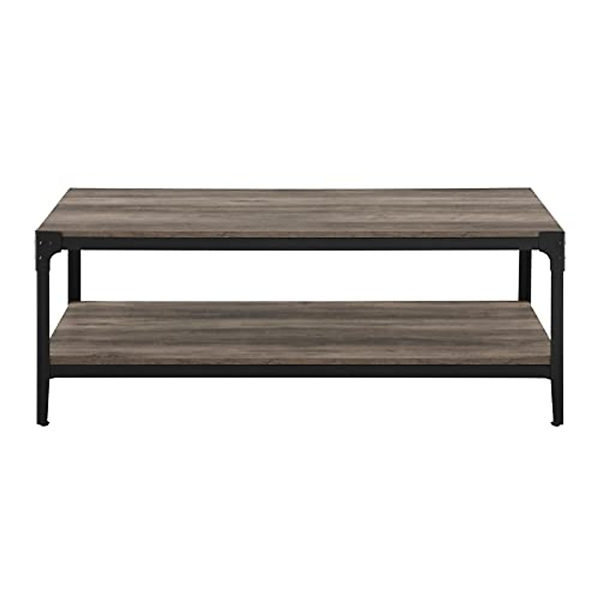 Walker Edison Declan Urban Industrial Angle Iron and Wood Coffee Table, 46 inch, Grey Wash