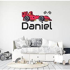 CuteDecals Race Car Custom Name Wall Decal - Personalized Race Car F1 Wall Decor - Sport Race Car Theme Wall Art Mural - Wall Decal for Nursery Bedroom Decoration (Wide 15 inchx8 inch Height)
