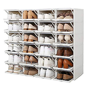 Plastic Pull Shoe Storage Box Clear Stackable Shoes Boxes Cabinet Organizer Flip Drawer (Grey 3 PCS Set)