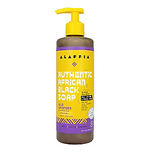 Alaffia Skin Care, Authentic African Black Soap, All in One Body Wash, Face Wash, Shampoo & Shaving Soap with Fair Trade Shea Butter, Wild Lavender, 16 Fl Oz