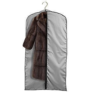 Tuva Inc. Breathable Cotton Extra Long Fur Coat/Gown/Robe Bag, Grey with Houndstooth Trimming, with 4 Inch Gusset (45 Inches)