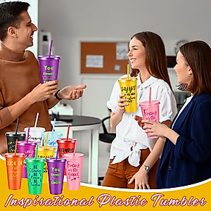 Uiifan 30 Pcs Bulk Appreciation Gifts for Employee Staffs Coworkers 24oz Inspirational Plastic Tumbler with Lid and Straw Reusable Plastic Cups Office School Classroom Christmas Gift (Bright Color)