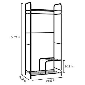 TZAMLI Clothes Rack with 3 Shelves and Rod, Metal Clothing Rack Garment Rack for Hanging Clothes, Standing Storage Shelf Unit for Closet (Black-3 Tier)