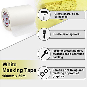 BOMEI PACK Wide Painters Tape 6 Inch, Crepe Paper General Purpose Wide White Masking Tape, 55 yds Length, Multi-Surface Adhesive Painting Tape, for Painting, DIY, Arts, Crafts, Labeling