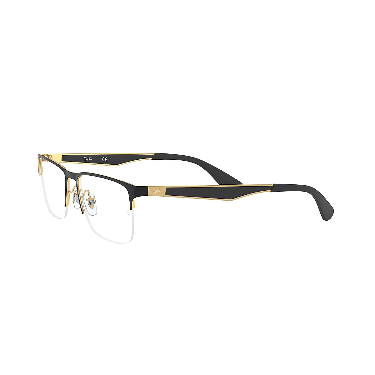 Ray-Ban RX6335 Rectangular Prescription Eyeglass Frames, Black On Arista/Demo Lens, 54 mm