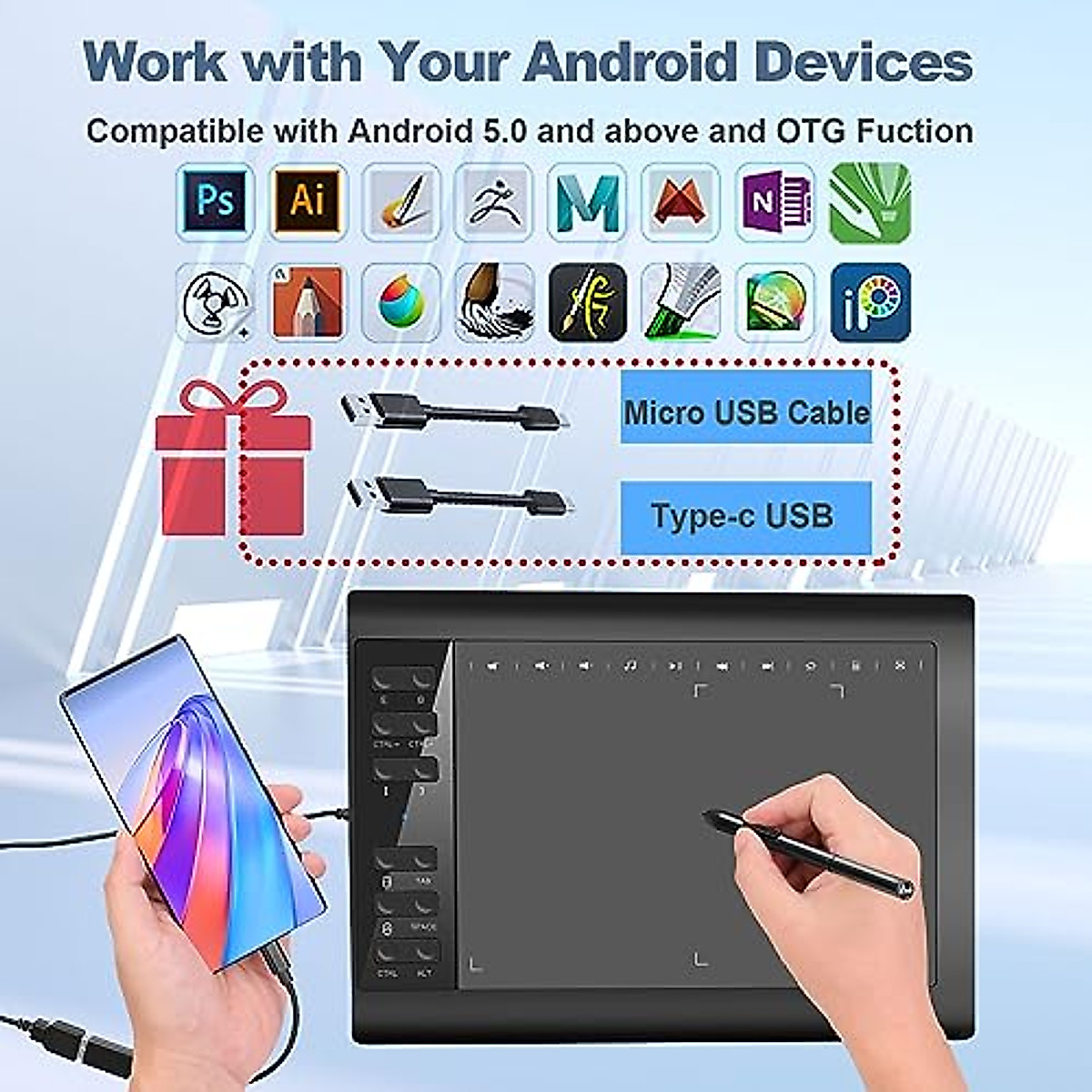 TeinenRon Graphics Drawing Tablet,10 x 6 Inch Drawing Tablet with 8192 Levels Pen and Bag,12 Hot Keys,Compatible with PC/Mac/Android for Painting,Design & Online Teaching